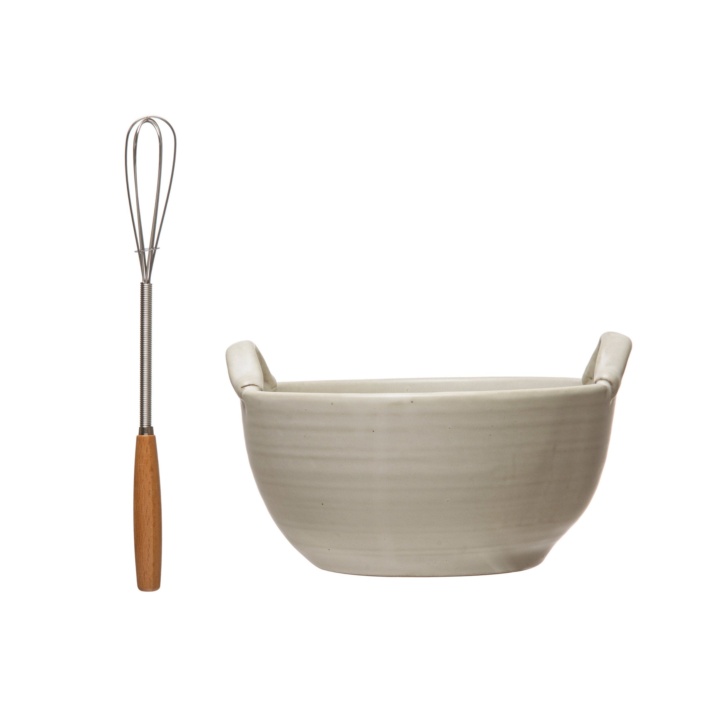 Stoneware Bowl, Wood and Metal Whisk Set – Casa Miscellany
